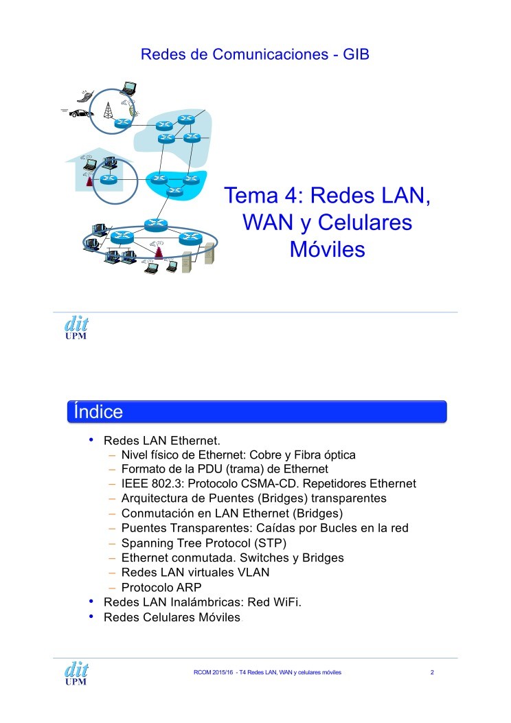 PDF de programación - Tema 4: Redes LAN, WAN y Celulares Móviles - Redes de Comunicaciones